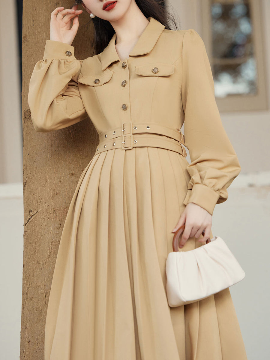 Khaki 1950S Windbreaker Dress With Gold Buttons – Jolly Vintage