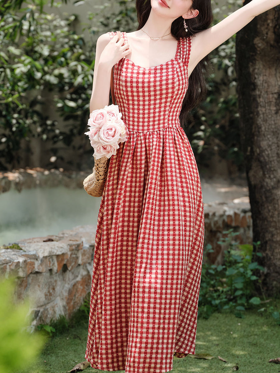 Red Plaid Round Collar Cottagecore Vintage Dress – Jolly Vintage