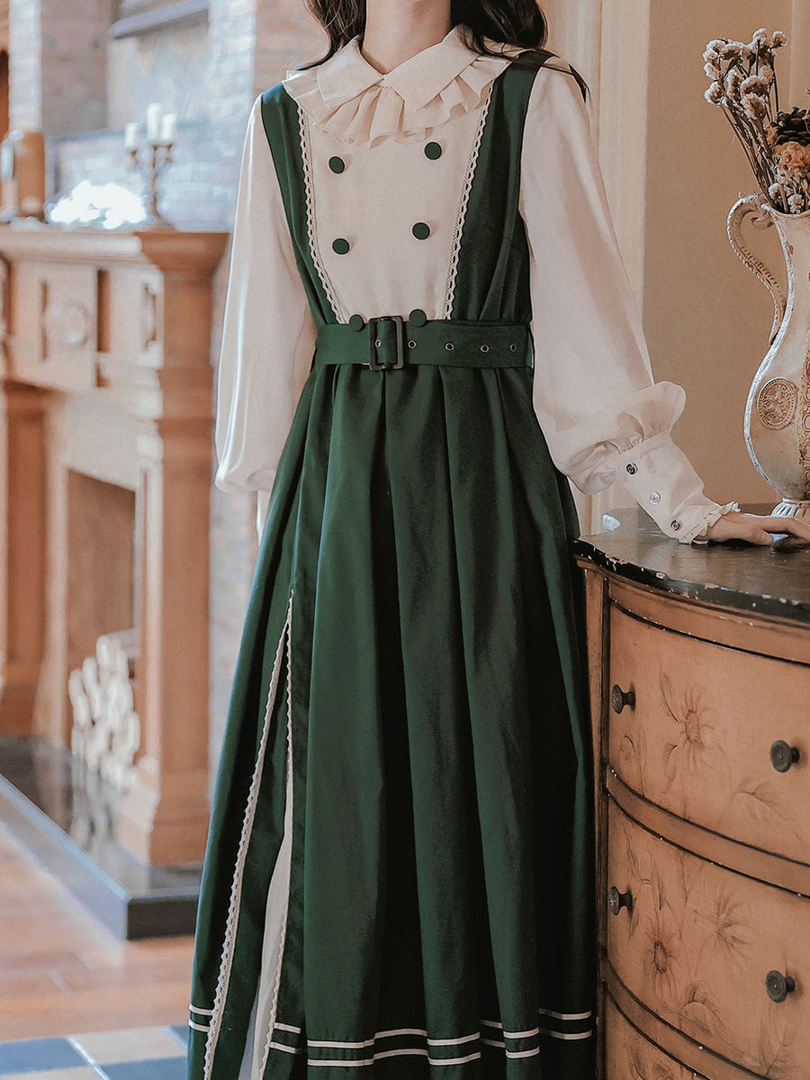 Dark Green Long Lantern Sleeves Edwardian Ruffle Dress – Jolly Vintage