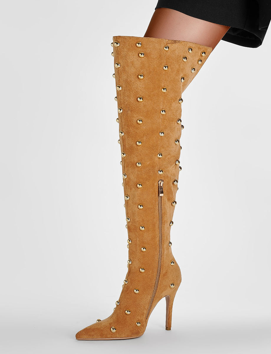 Yellow High Heel Pointed Toes Luxury Rivet Boots Shoes – Jolly Vintage