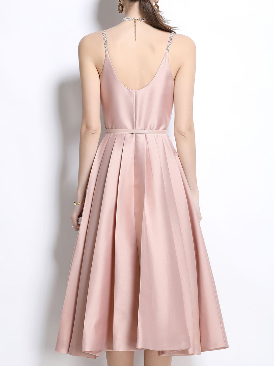 Pink Luxury Diamond Strap Satin Prom Dress With Pockets – Jolly Vintage