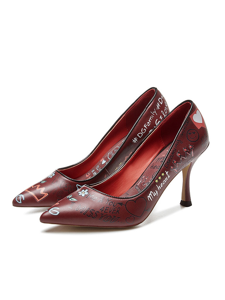 Wine Red Graffiti Print Stiletto Heel Vinatge Shoes – Jolly Vintage