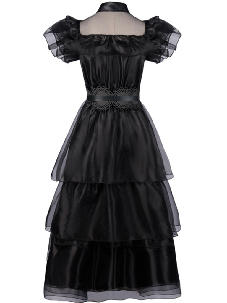 Black Ruffles Gothic Style Organza Vintage Dress Wednesday Dress With ...