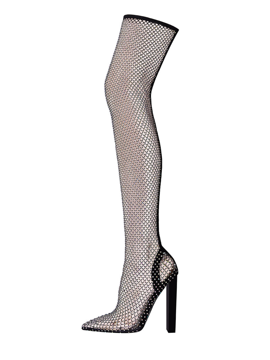 High Heel Pointed Toes Luxury Bling Rhinestone Mesh Sandals Retro High ...